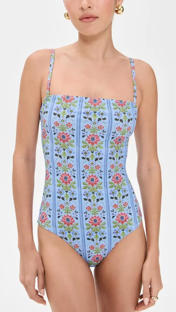 Hill House Home The Giana One-Piece In Floral Block Stripe/Blue